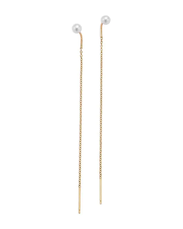 Zoe Chicco 14k Yellow Gold Pearl Threader Earrings - White/gold