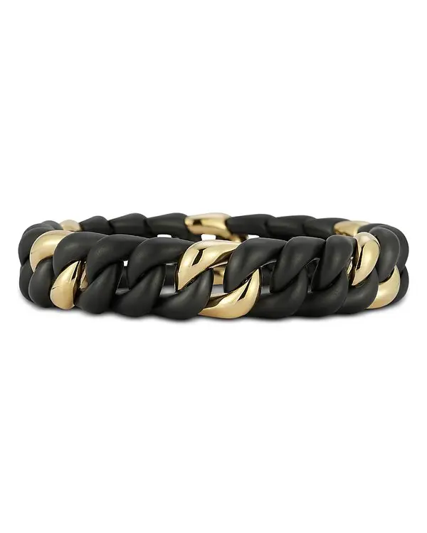 Roberto Demeglio 18k Yellow Gold And Black Ceramic Groumette Link Stretch Bracelet - Black/gold