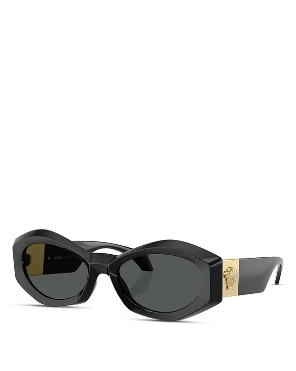 Versace Medusa Plaque Oval Sunglasses 54mm - Black/gray Solid