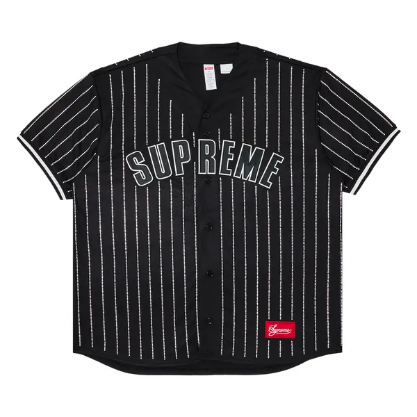 Supreme Rhinestone Stripe Baseball Jersey - Black