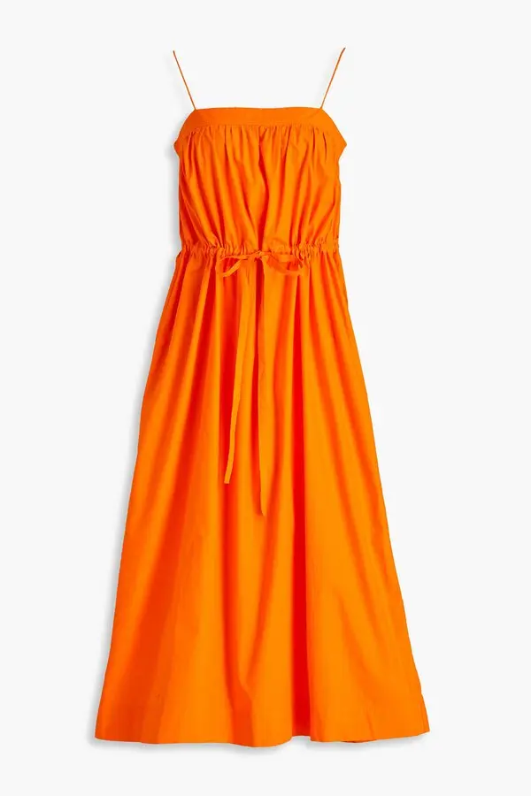 GANNI Gathered Cotton Poplin Midi Dress