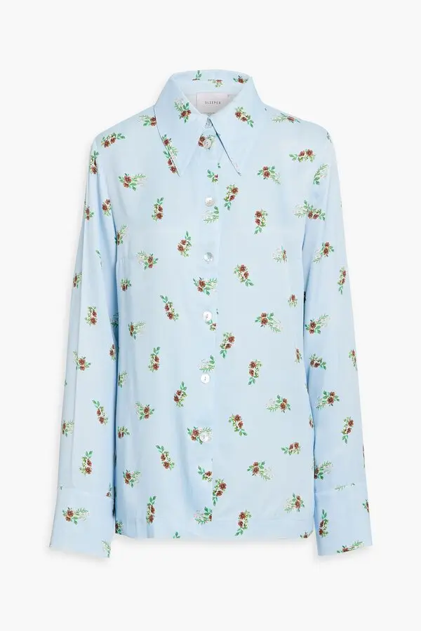 Sleeper Floralprint Satin Pajama Top