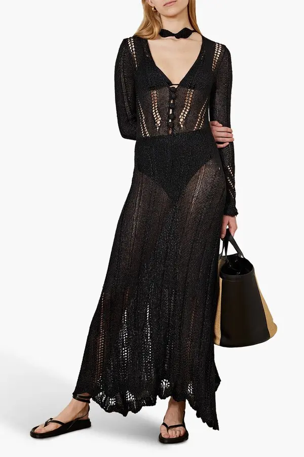 Norma Kamali Open-Knit Scalloped Maxi Dress In Black - 85% Off |  Editorialist