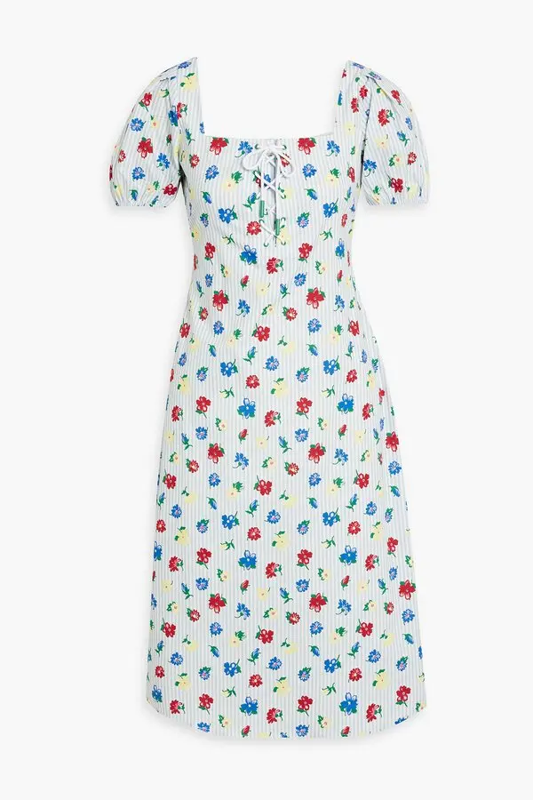 HVN Nadia Printed Cotton-blend Poplin Dress