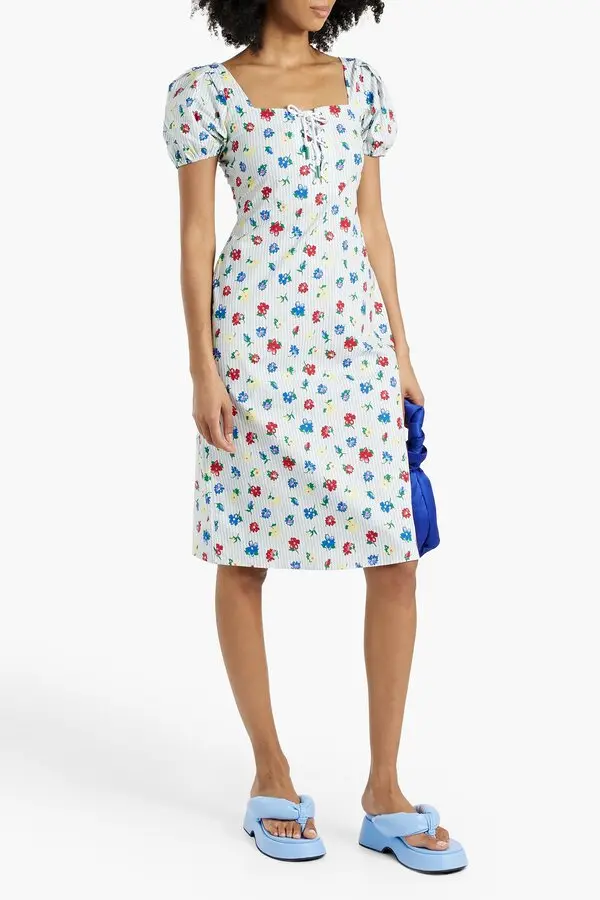 HVN Nadia Printed Cotton-blend Poplin Dress