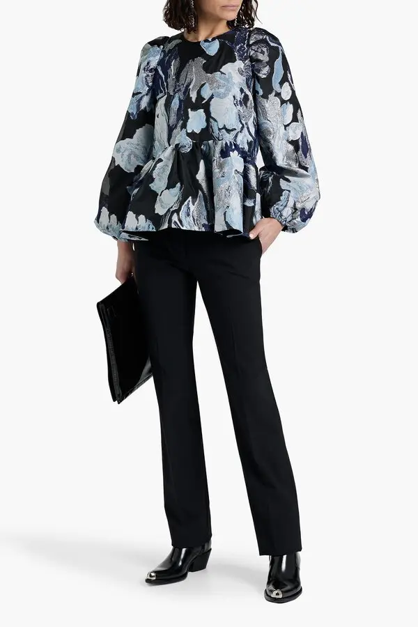 Stine Goya Jenny Metallic Jacquard Peplum Top
