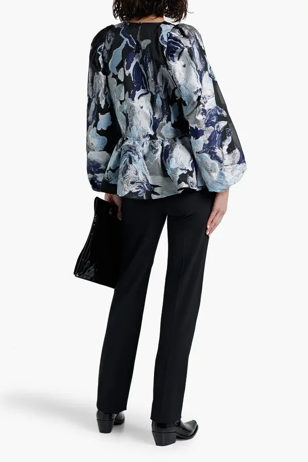 Stine Goya Jenny Metallic Jacquard Peplum Top