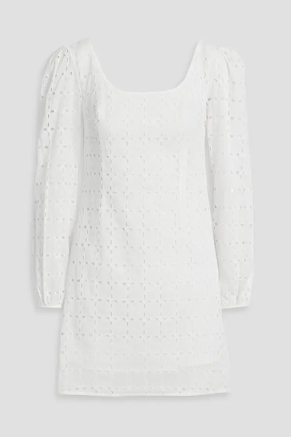 HVN Jules Broderie Anglaise Mini Dress - White