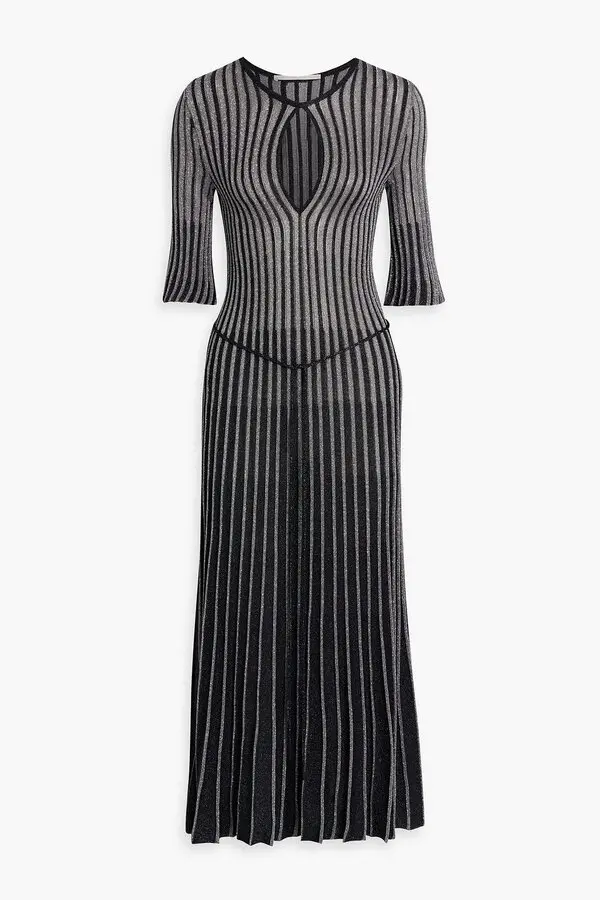 Stella McCartney Cutout Metallic Striped Midi Dress - Black