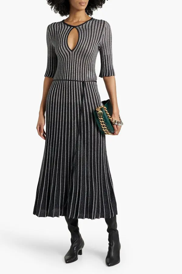 Stella McCartney Cutout Metallic Striped Midi Dress