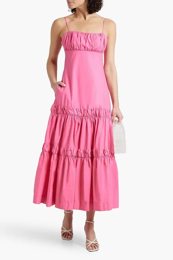 NICHOLAS Gathered Cotton-poplin Maxi Dress