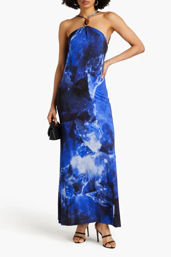 Simkhai Sunnie Open-back Printed Halterneck Gown