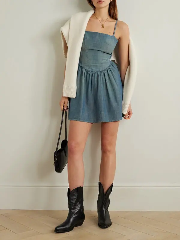 RE/DONE Net Sustain + Pamela Anderson Organic Cotton-chambray Mini Dress
