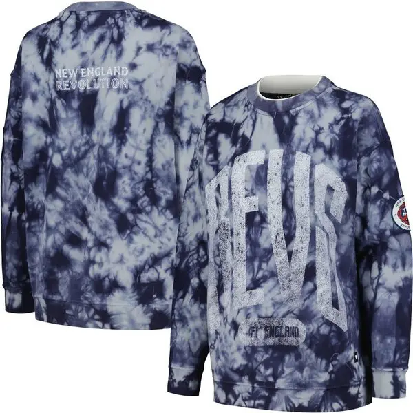 THE WILD COLLECTIVE New England Revolution Tie-dye Double Collar Sweatshirt - Navy