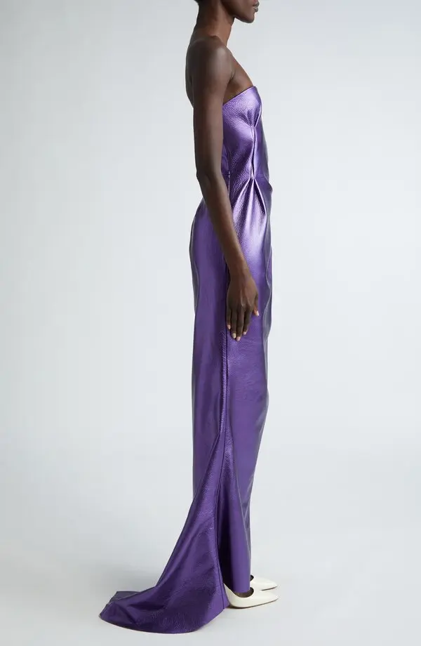 laquan smith purple dress LaQuan Smith Long Sleeve Keyhole Gown With Ruched in Grape