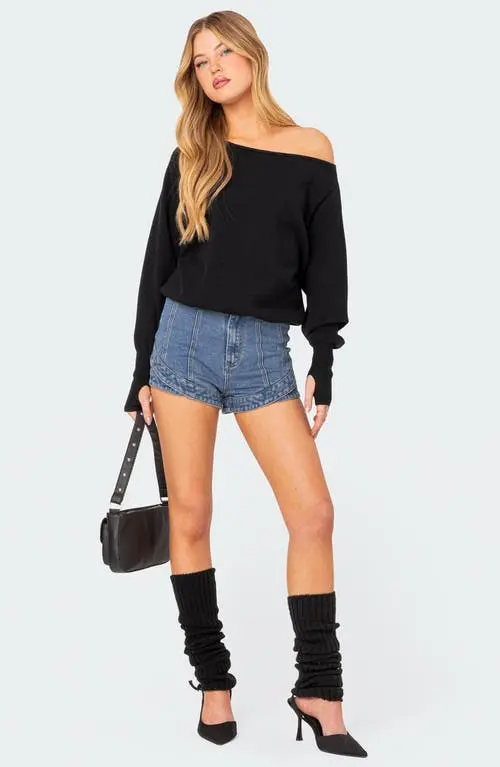 EDIKTED Oversized Off The Shoulder Sweater - Black
