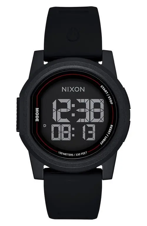 Nixon Disk Digital Silicone Strap Watch - Black/black/negative