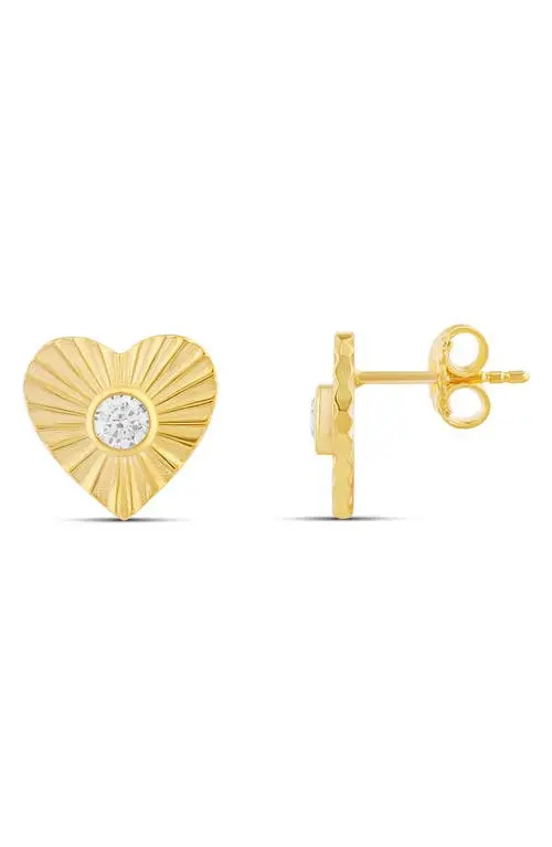 SHYMI Fluted Heart Cubic Zirconia Stud Earrings - Gold