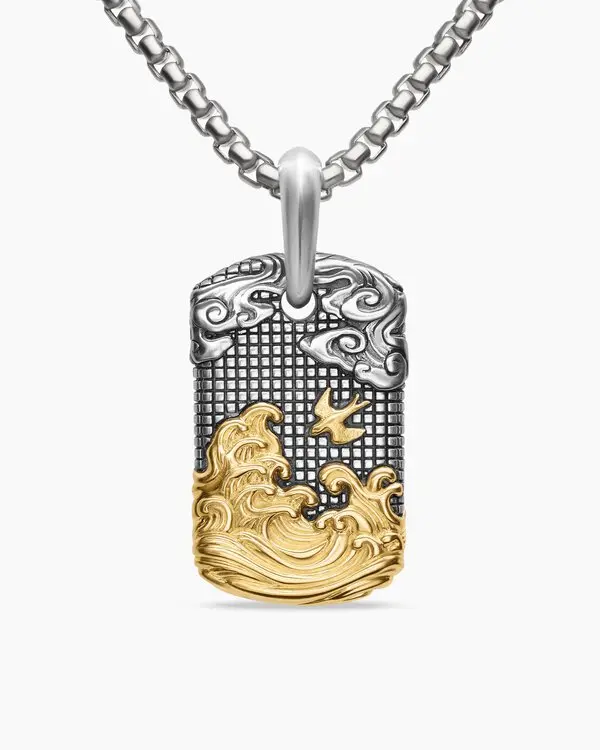 David Yurman Waves Tag In Sterling Silver And 18k Yellow Gold - Sterling Silver/18k Yellow Gold