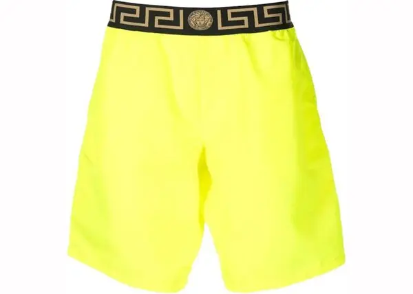 Versace Greca Long Swim Shorts - Fluo Yellow/black