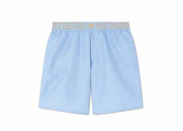 Versace Greca Long Swim Shorts - Light Blue