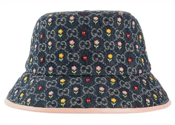Gucci Embroidered Flower Denim Bucket Hat - Blue