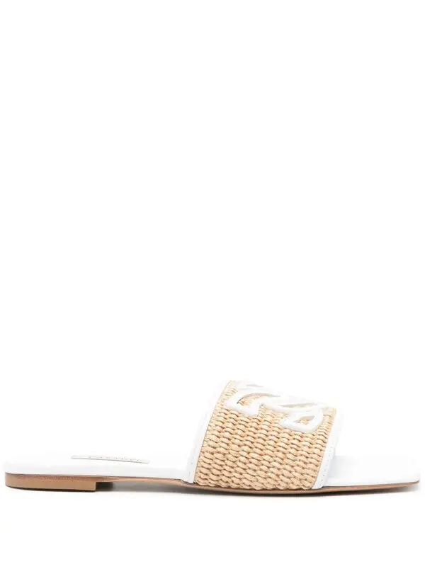 Casadei Portofino Woven-raffia Slides