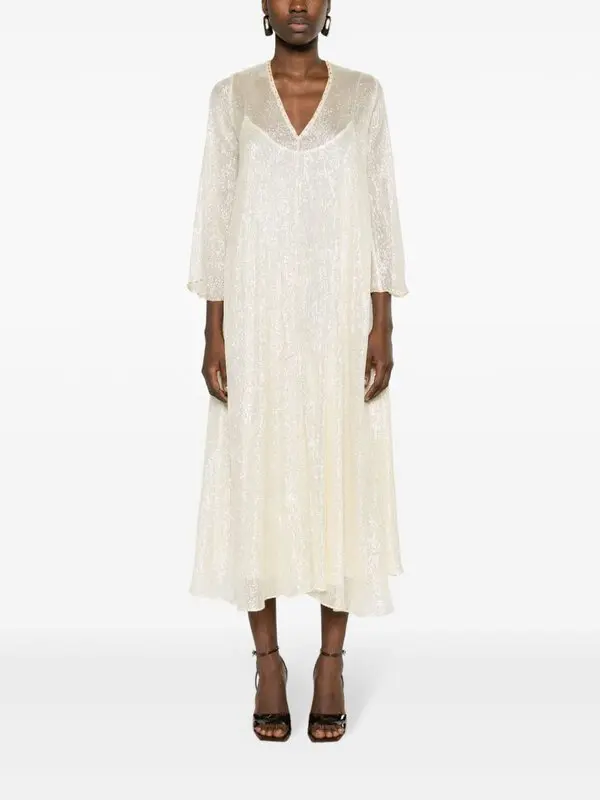 FORTE_FORTE Lurex Kaftan Maxi Dress - Neutrals