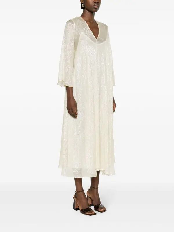 FORTE_FORTE Lurex Kaftan Maxi Dress - Neutrals