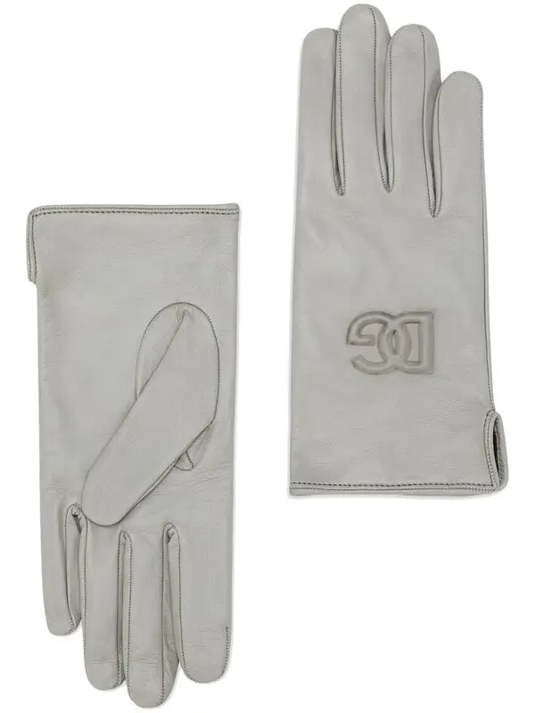 Dolce & Gabbana Logo-embossed Leather Gloves - Grey