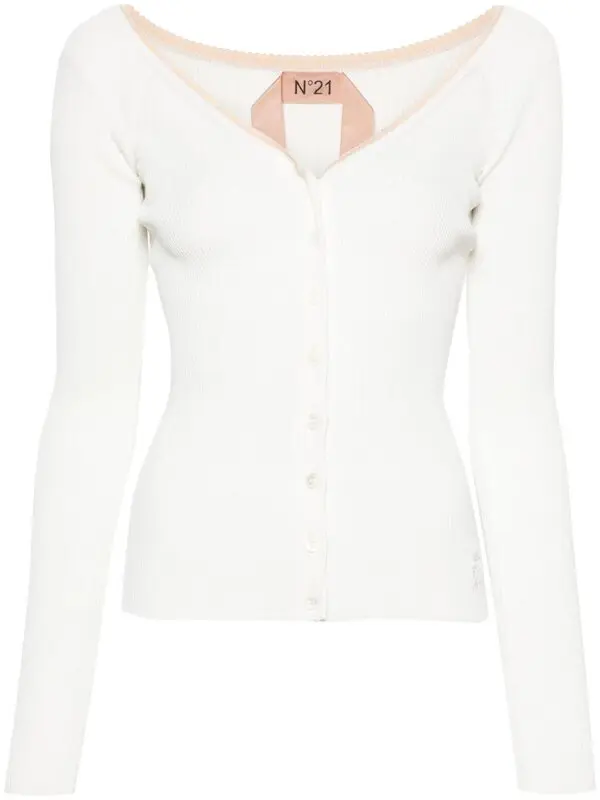 N°21 Picot-trim Fine-ribbed Cardigan
