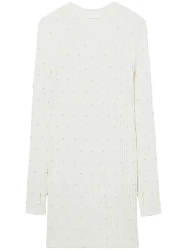 Helmut Lang Bead-embellished Ribbed-knit Dress - White
