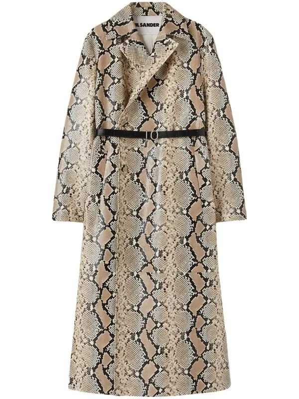 JIL SANDER Snakeskin-print Belted Leather Coat