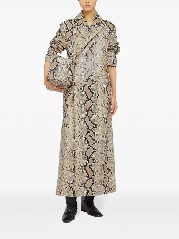 JIL SANDER Snakeskin-print Belted Leather Coat
