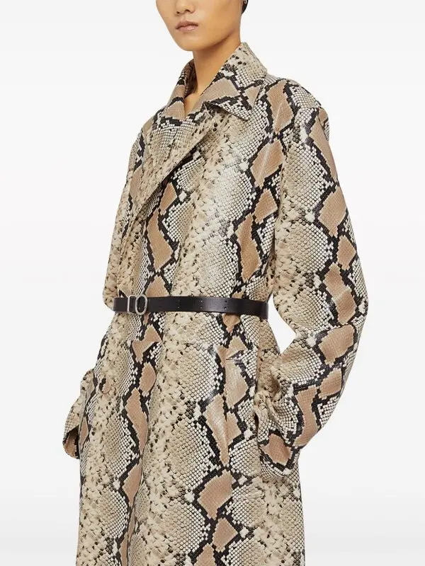 JIL SANDER Snakeskin-print Belted Leather Coat