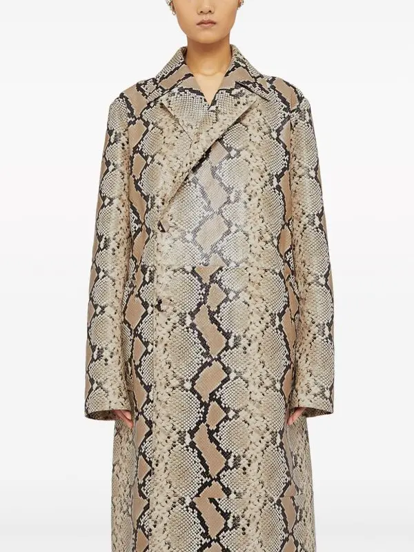 JIL SANDER Snakeskin-print Belted Leather Coat