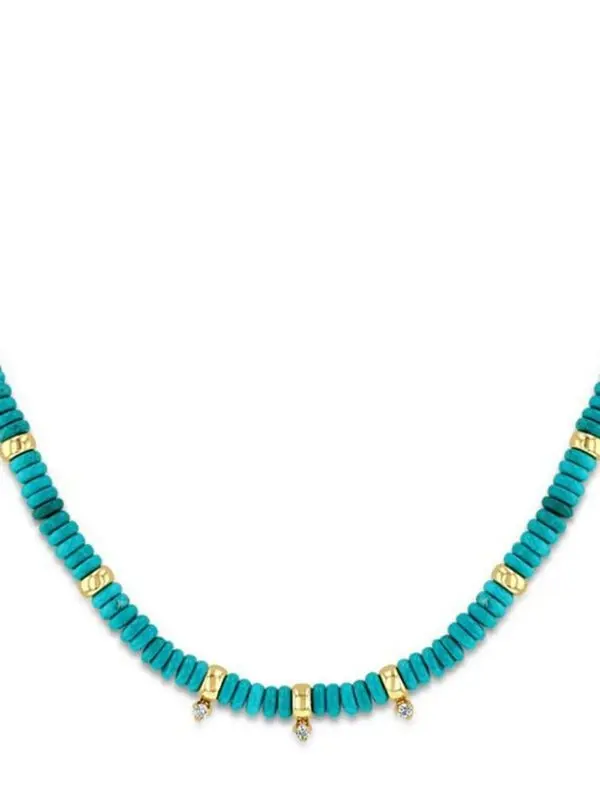 Zoe Chicco 14kt Yellow Gold Rondelle Bead Turquoise Necklace - Blue