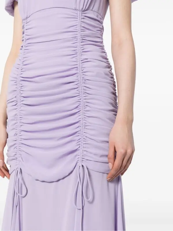 De La Vali Amandine Ruched Maxi Dress In Purple - 55% Off | Editorialist