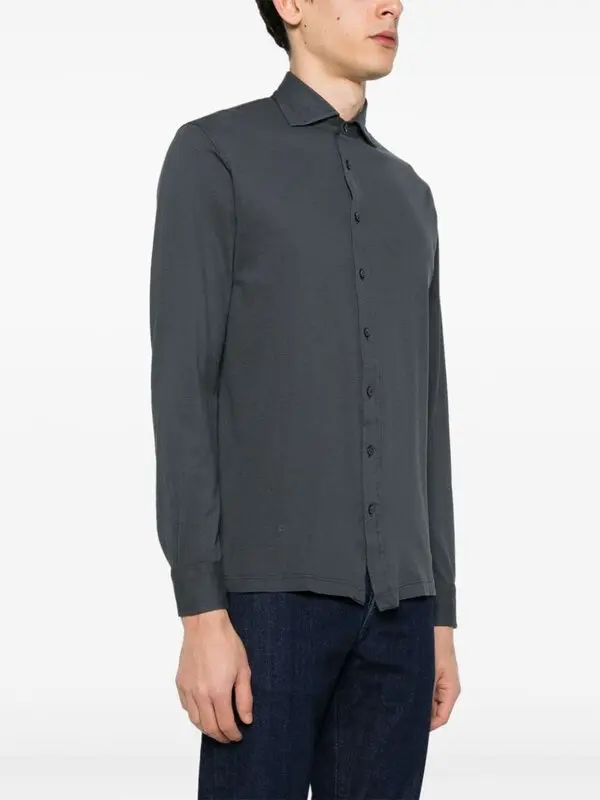 BARBA NAPOLI Cutaway-collar Cotton Shirt - Grey