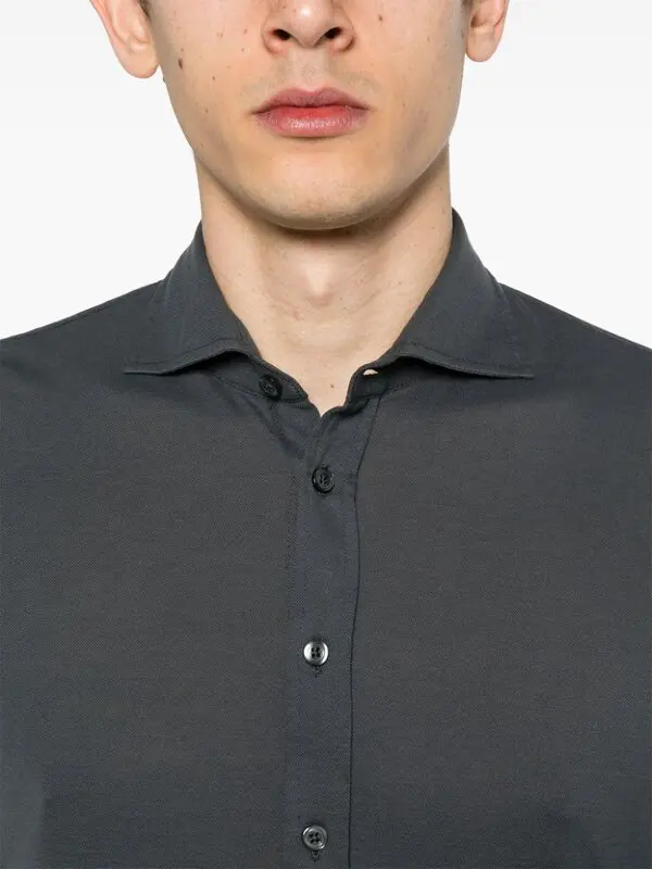 BARBA NAPOLI Cutaway-collar Cotton Shirt - Grey