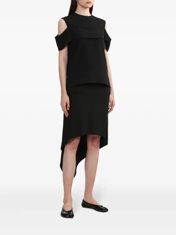 Helmut Lang Asymmetric Virgin Wool Midi Skirt - Black