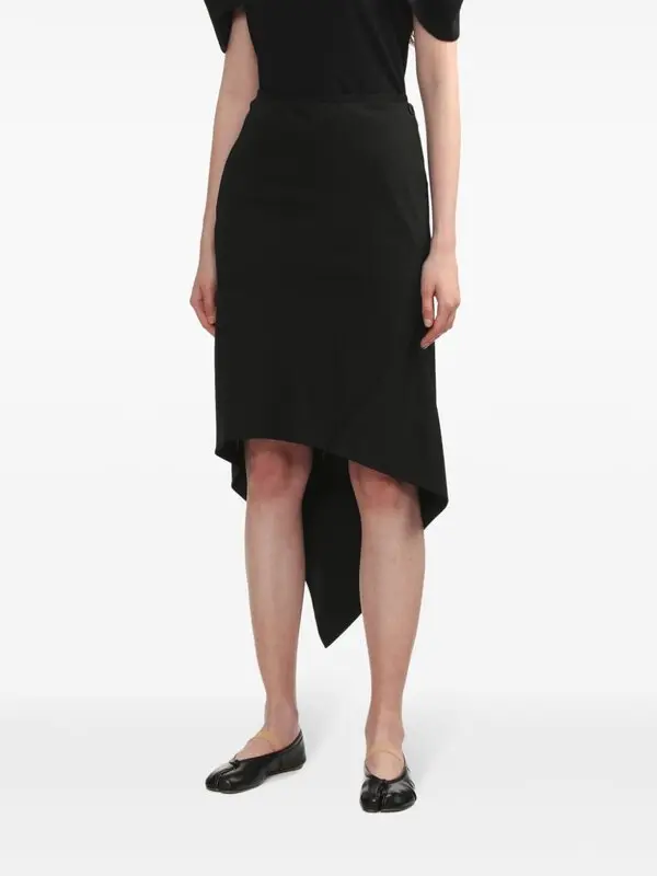 Helmut Lang Asymmetric Virgin Wool Midi Skirt - Black