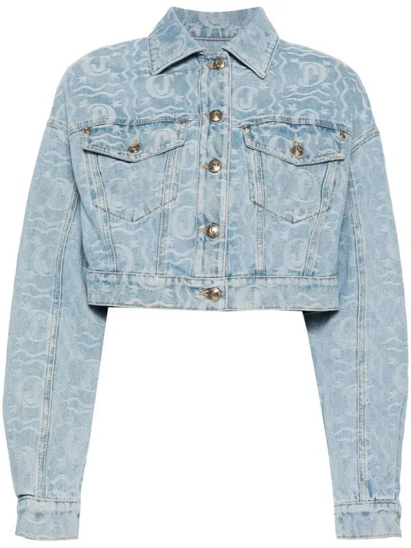 Just Cavalli Logo-jacquard Cropped Denim Jacket - Blue