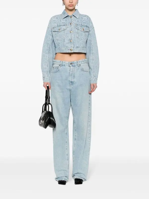 Just Cavalli Logo-jacquard Cropped Denim Jacket