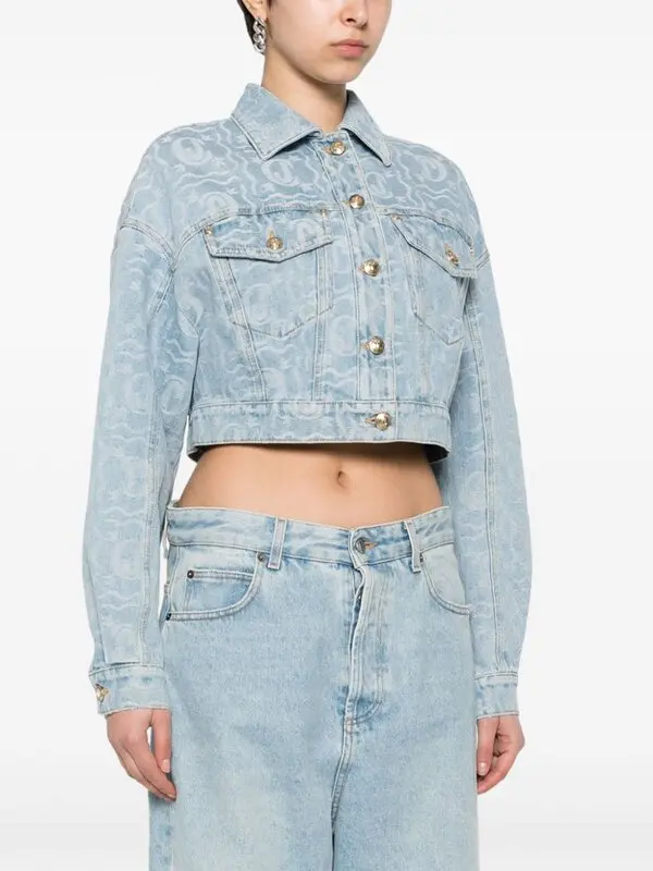Just Cavalli Logo-jacquard Cropped Denim Jacket