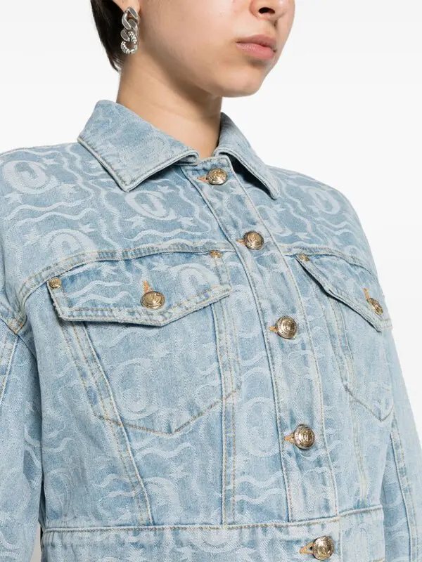 Just Cavalli Logo-jacquard Cropped Denim Jacket