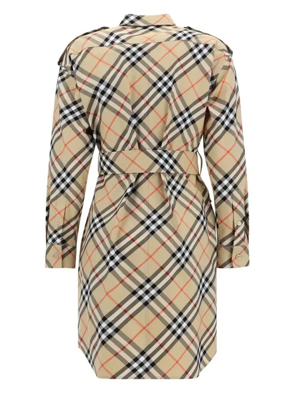 Burberry Check-pattern Belted Cotton Twill Shirt Dress - Brown