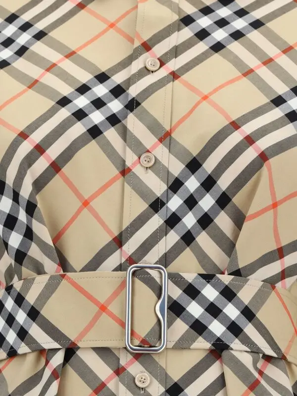 Burberry Check-pattern Belted Cotton Twill Shirt Dress - Brown