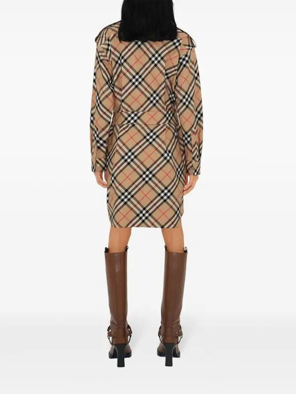 Burberry Check-pattern Belted Cotton Twill Shirt Dress - Brown