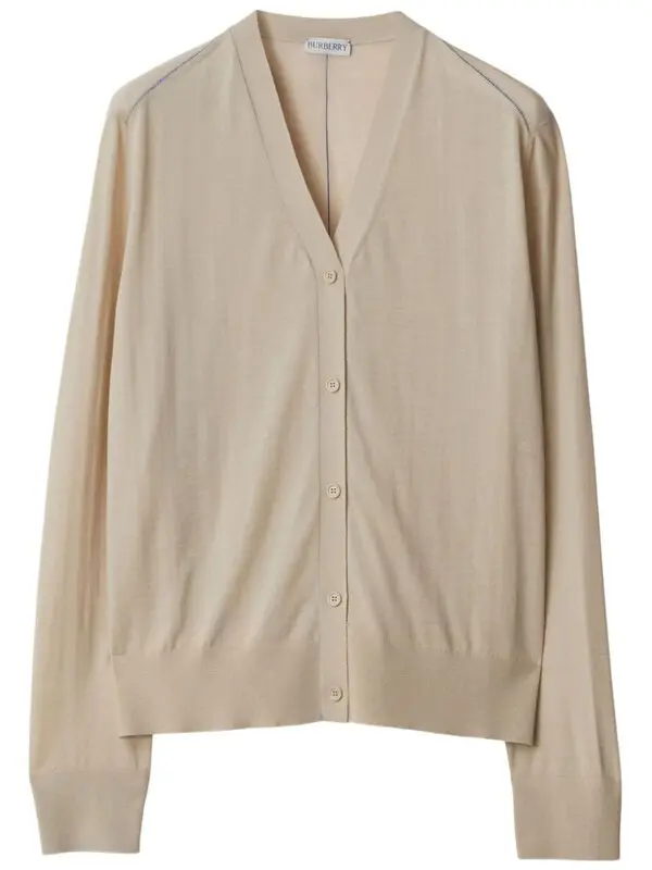 Burberry V-neck Wool Cardigan - Neutrals